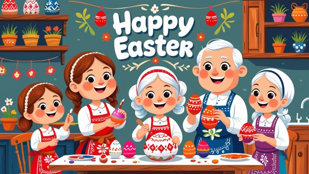 Happy Easter Family Painting Colorful Eggs Together | High Resolution ...